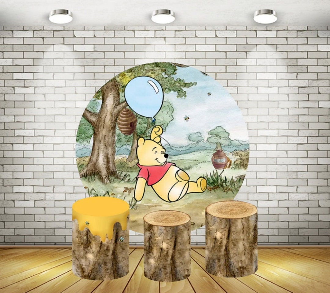 Cartoon Disney Winnie the Pooh Round Elastic Party Backdrop Baby Shower ...