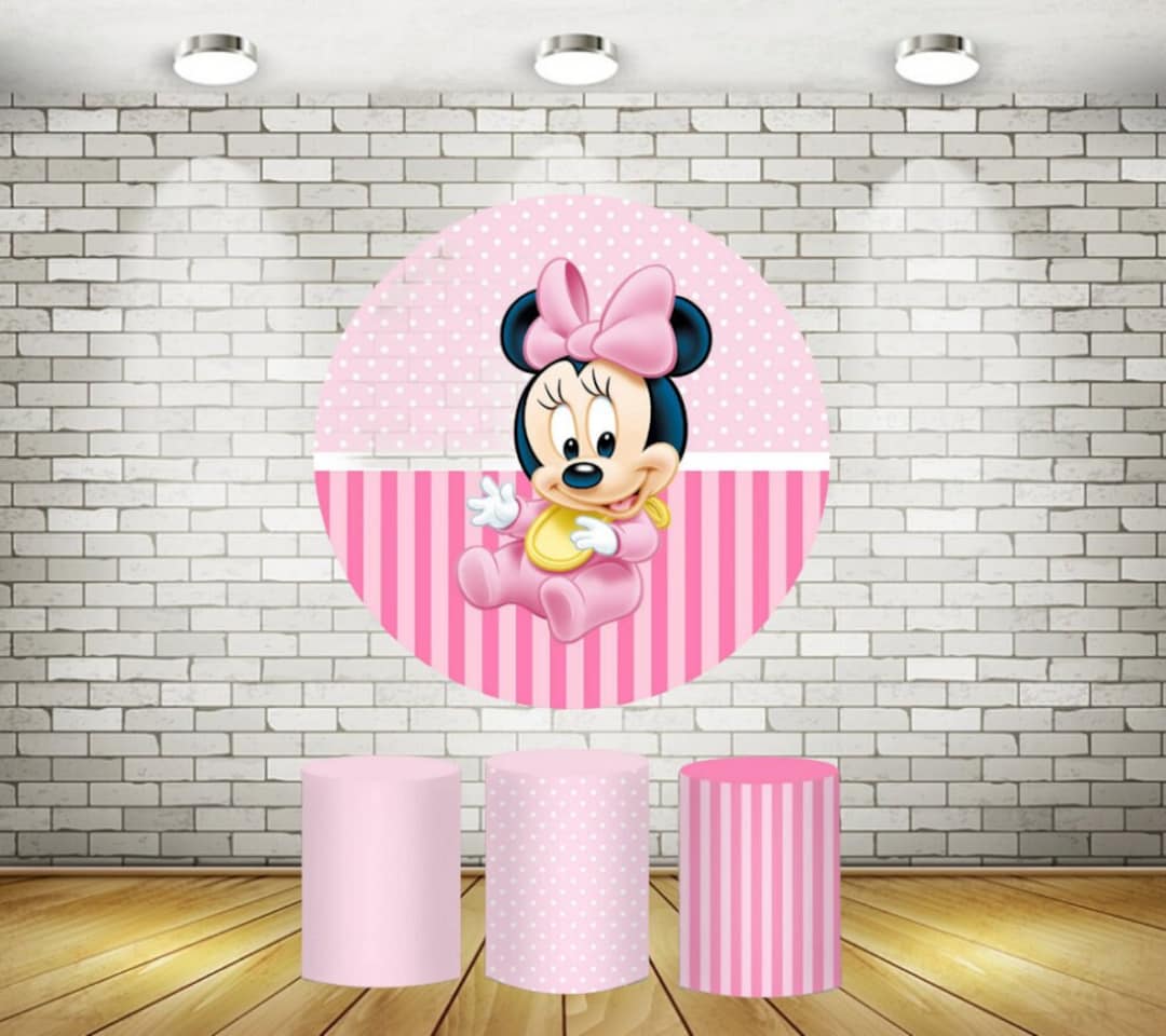 Cartoon Pink Round Backdrop Baby Minnie Mouse Party Backdrops - Etsy