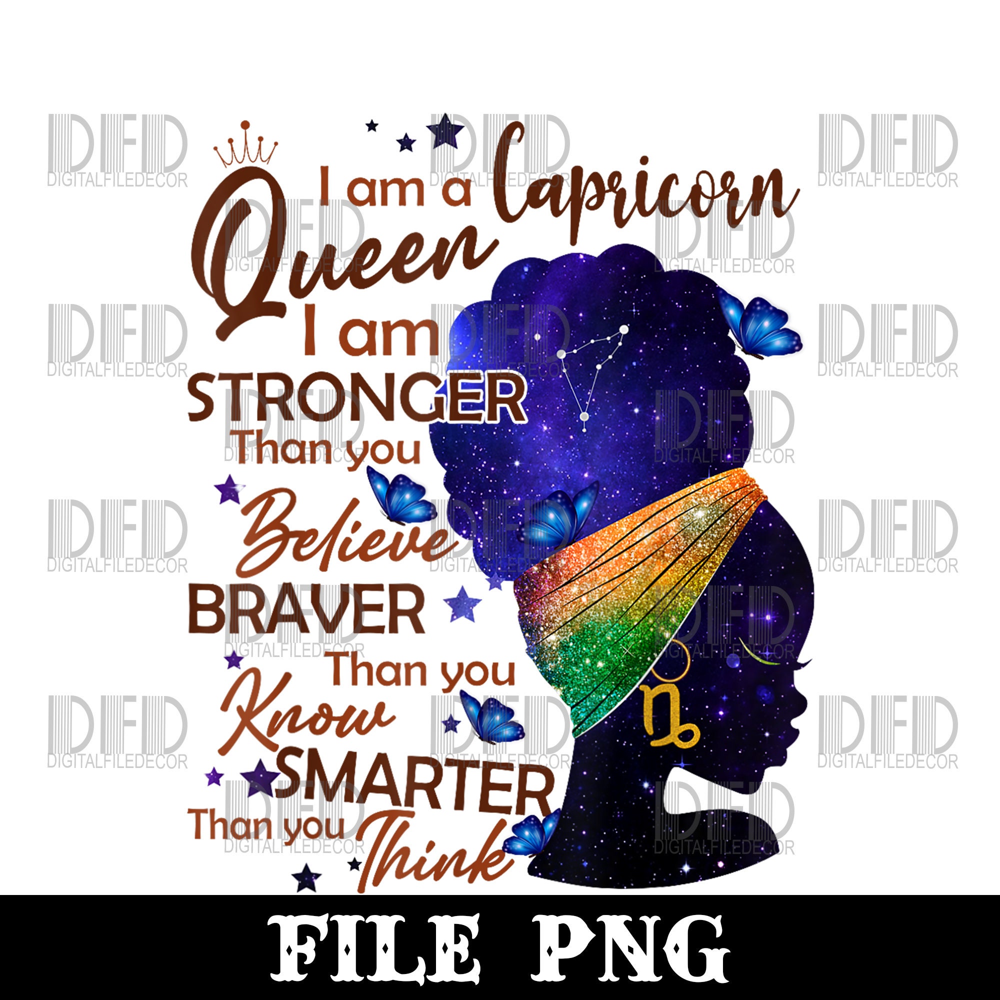 Capricorn Queen I Am Stronger Birthday Gift for Black Women Png Digital ...