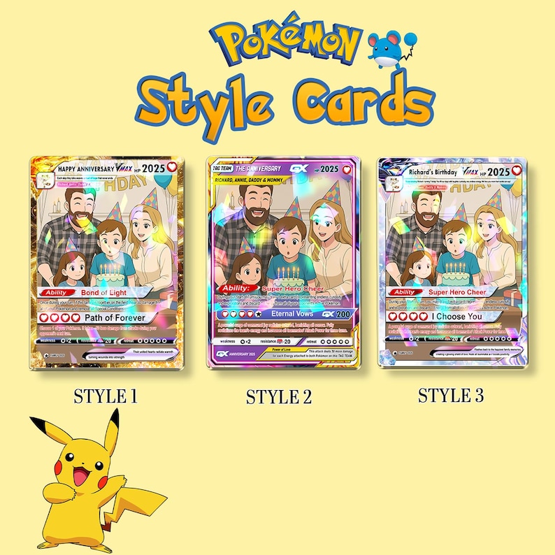 Personalized Anniversary Card, Custom Couples Pokemon Cards, Couple ...