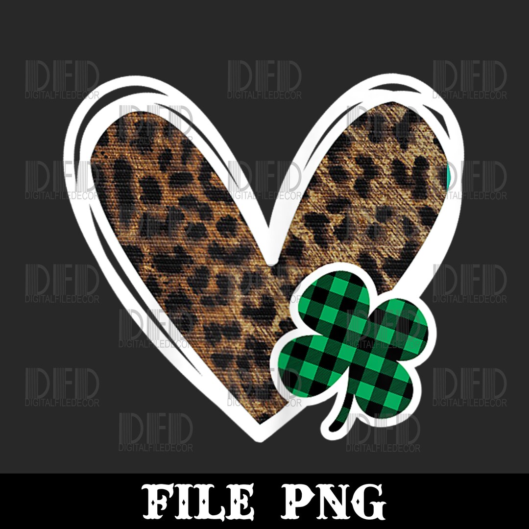 St Patricks Day Leopard Print Heart Green Plaid Clover Cute Png Digital ...