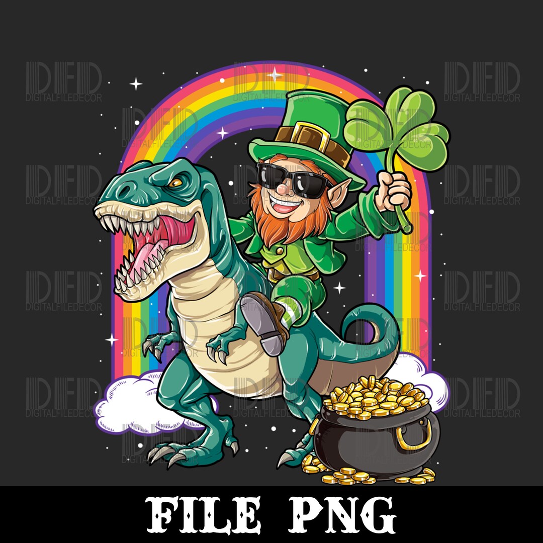 Leprechaun Riding Dinosaur St Patricks Day Boys Men T Rex Png Digital ...