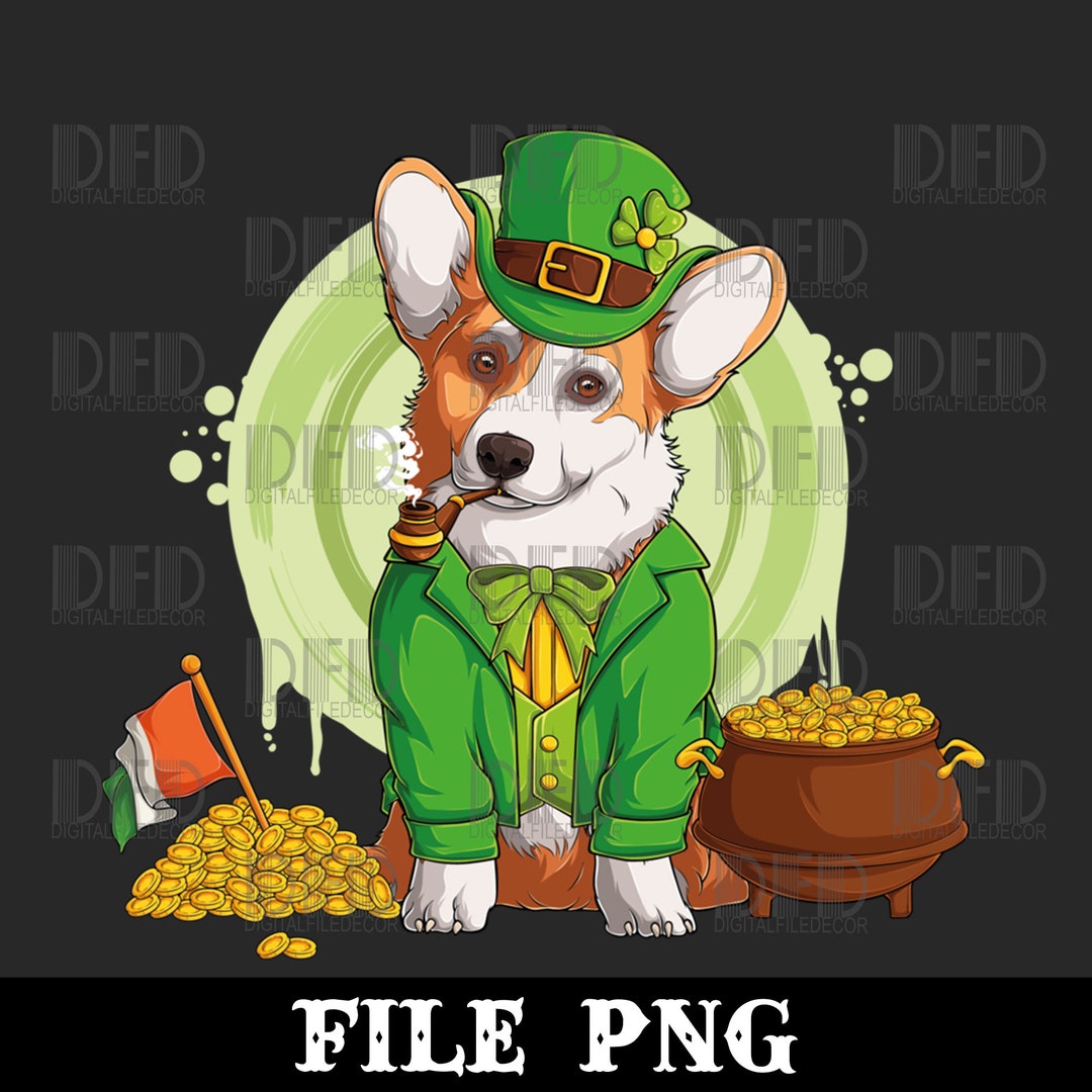 Welsh Corgi Dog Leprechaun Hat Irish Flag St Patricks Day Png Digital ...