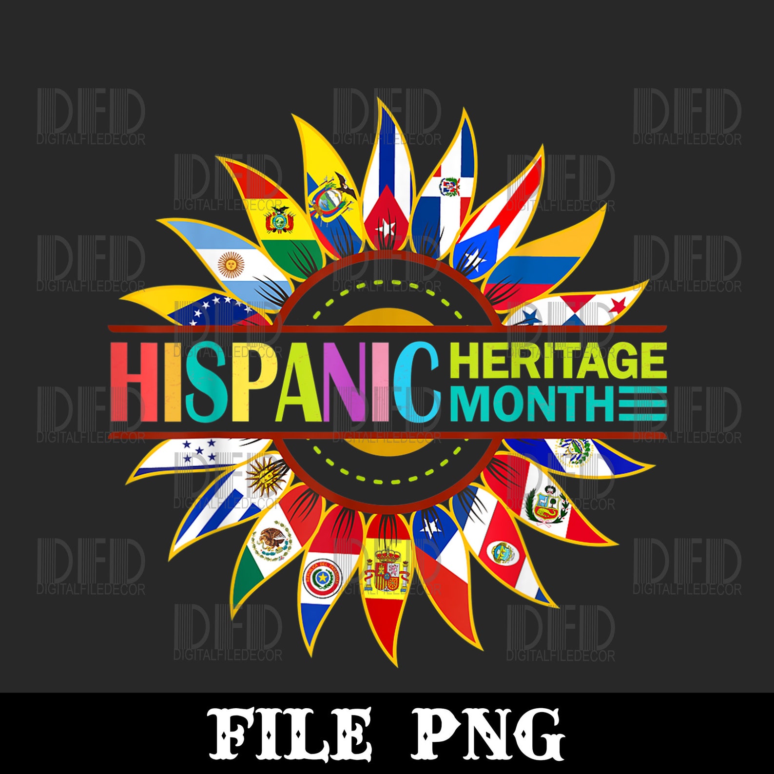 Hispanic Heritage Month Latino Countries Flags Sunflower Png Digital ...