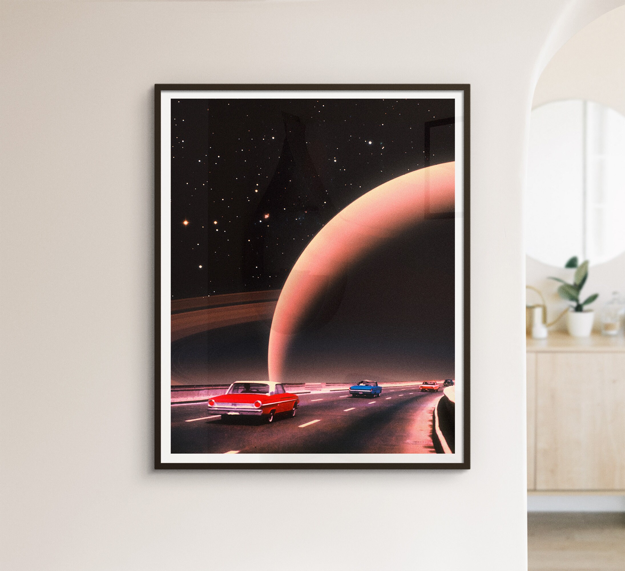 Saturn Highway: Retro-futuristic Space Art Print | Collage Artwork ...