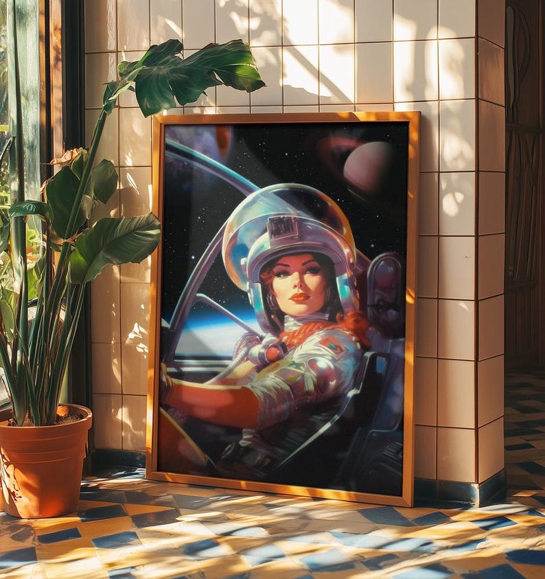 Next Stop Mars: Retro Futuristic Astronaut Woman on Mars | Vintage Sci-fi Collage Art Poster - Etsy