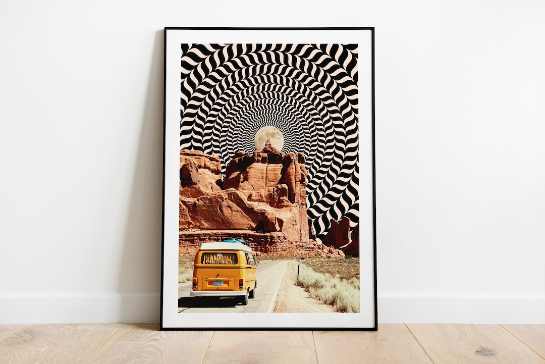 Trippy Road Trip Poster: Vintage Optical Illusion Art - Etsy