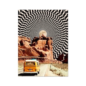 Trippy Road Trip Poster: Vintage Optical Illusion Art - Etsy
