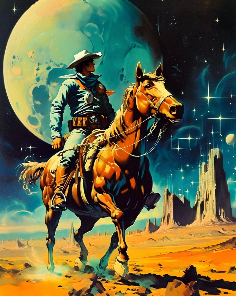 Space Cowboy Art Print: Retro Futurism Scifi Poster (digital Download ...