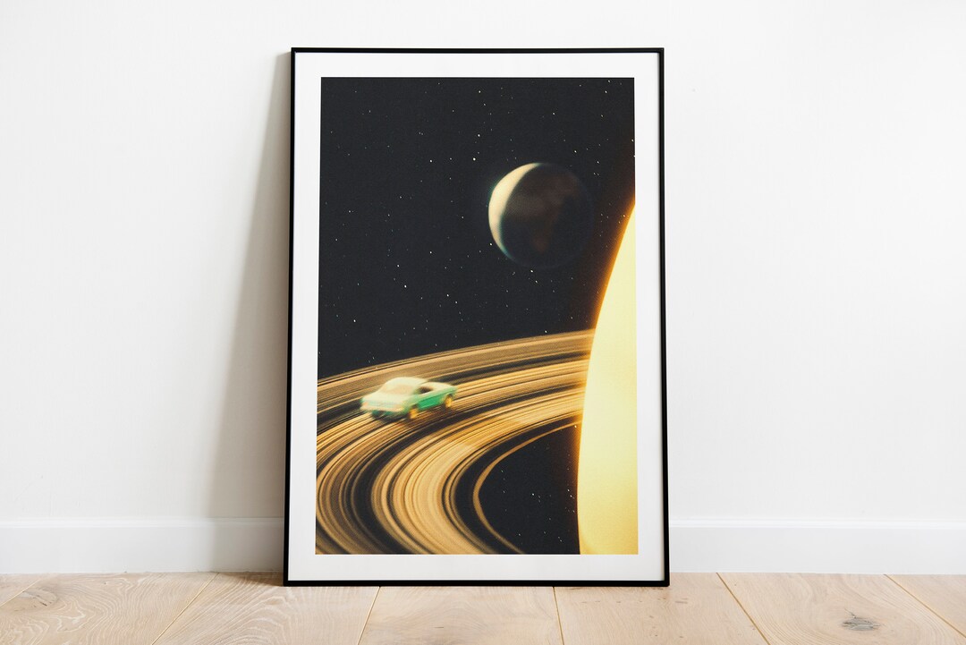 Saturn Road Trip Space Art Retro Art Futuristic Collage Cosmic Design ...