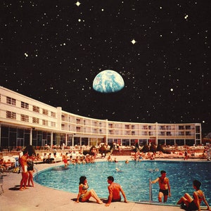 Lunar Pool | Cosmic Art | Retro Futuristic Art | Vintage Collage ...