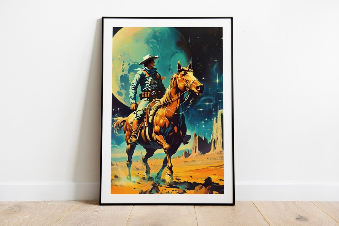 The Space Cowboy Retro Futurism Vintage Western Cosmic Sci-fi Art ...