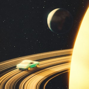 Saturn Road Trip Space Art Retro Art Futuristic Collage Cosmic Design ...