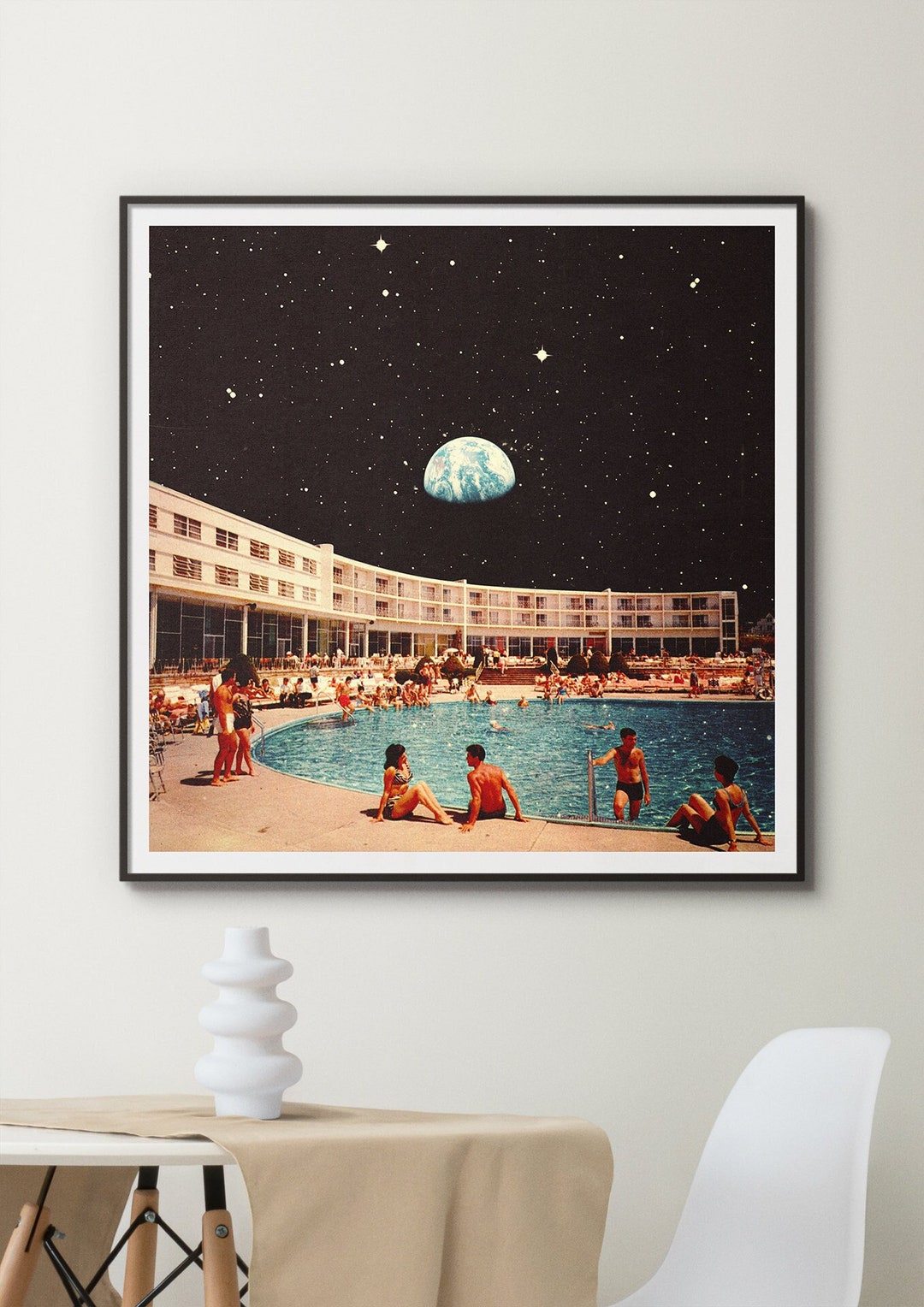Lunar Pool Cosmic Art Retro Futuristic Art Vintage Collage Cosmic Sci ...