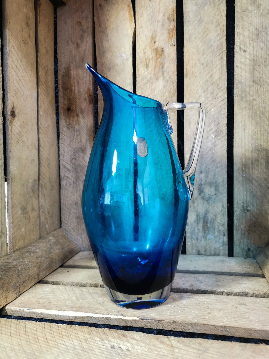 1970s Whitefriars Coloured Glass Pitcher Jug Blue Kingfisher | Vintage ...