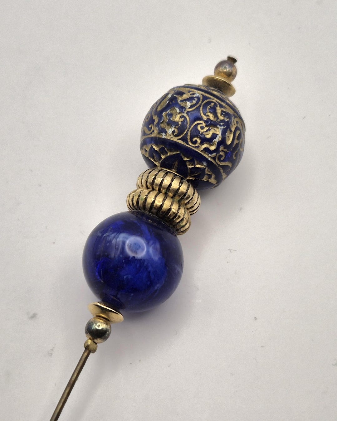 Antique Victorian Stick Pin With Blue Glass Beads – Gilt Filigree ...
