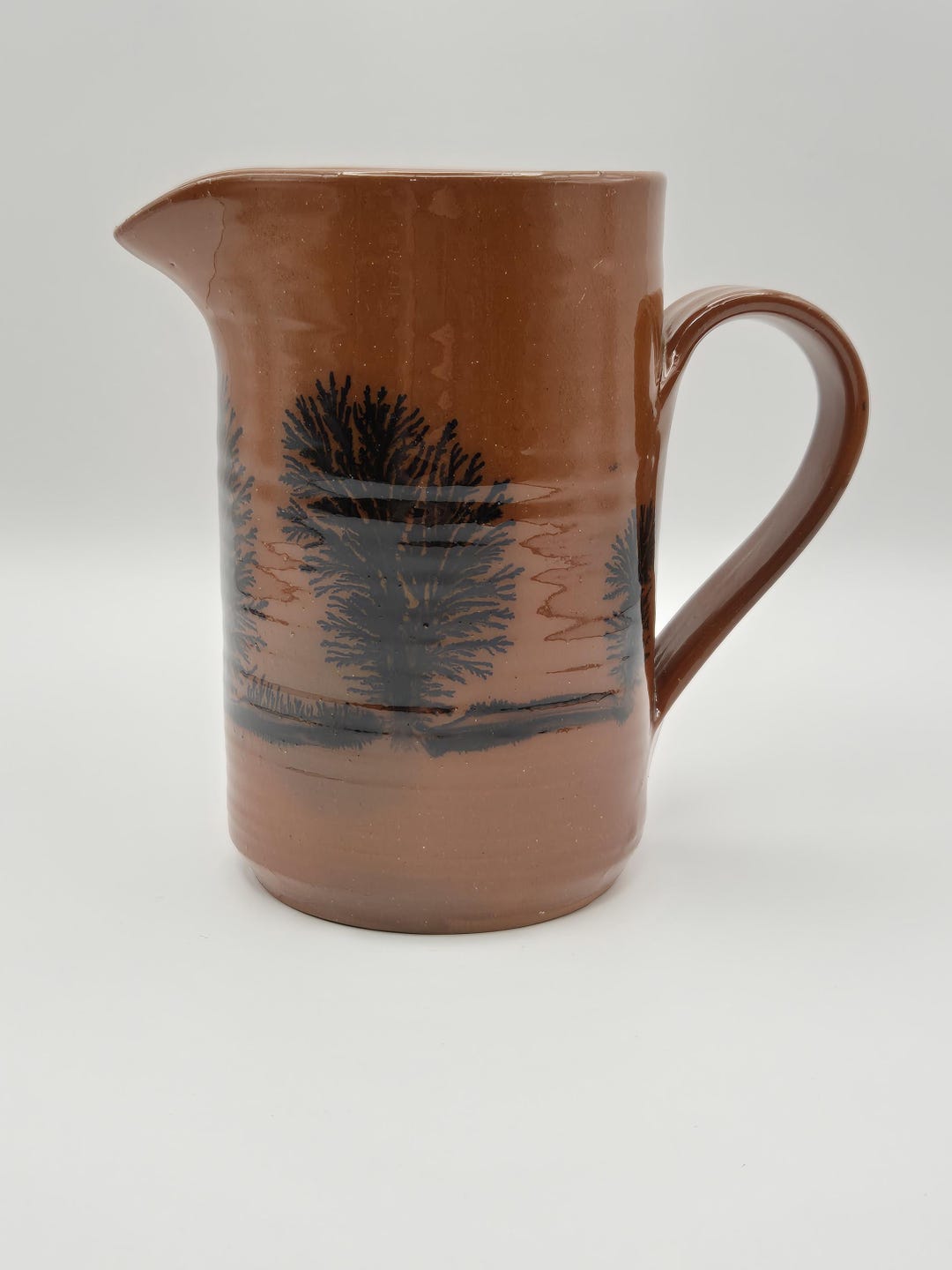 Vintage Camelot Pottery Jug – Hand Painted Tree Design – Rustic Brown ...