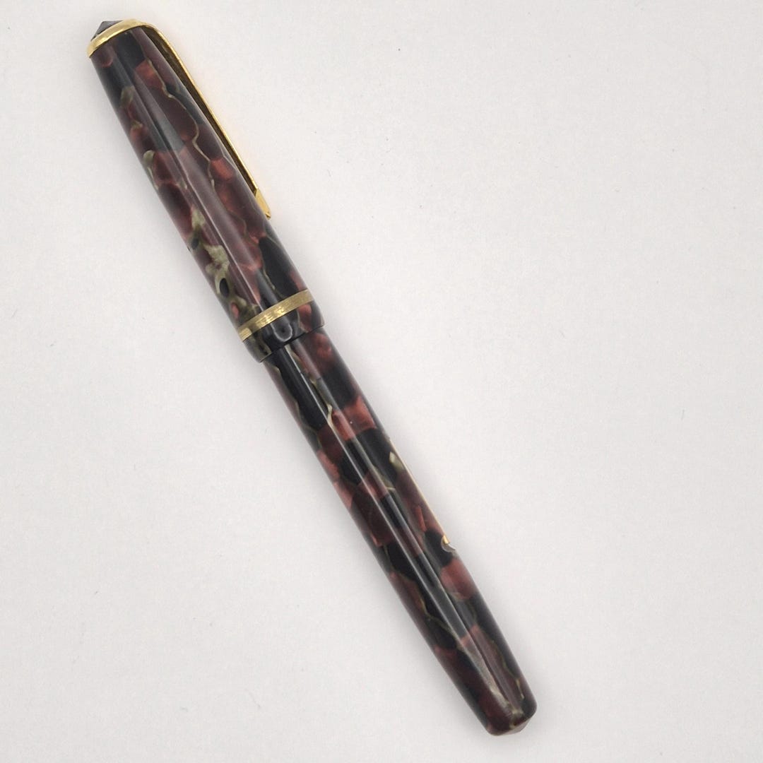 Vintage Burnham B48 Fountain Pen: Marbled Red & Black, Fine Nib, Made ...