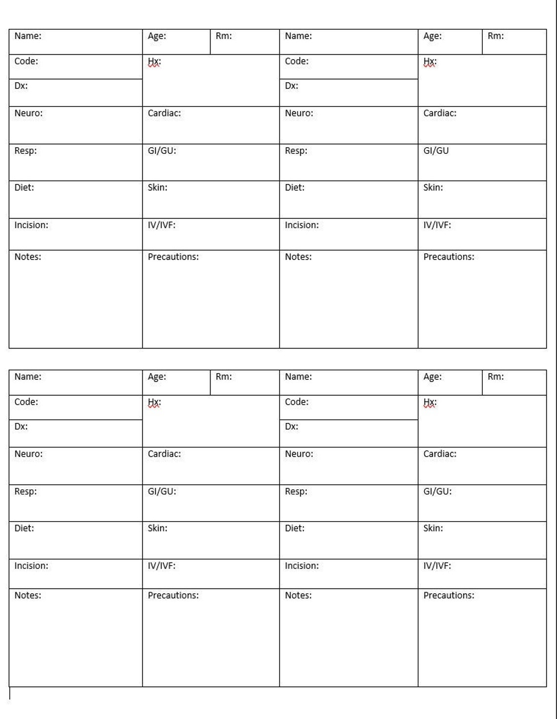 Med-surg Nursing Handoff Sheet for Four Patients - Etsy