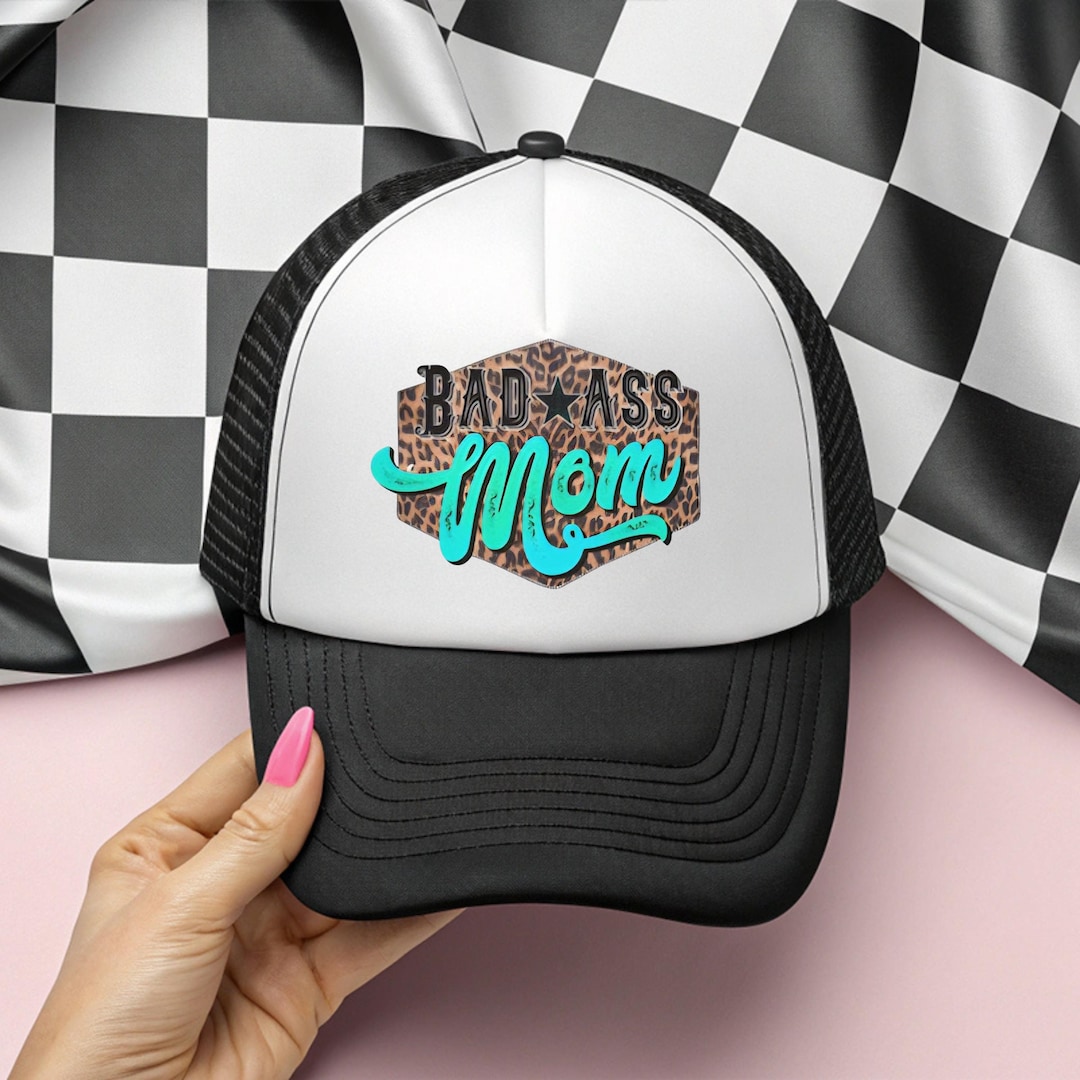 Badass Mom Trucker Hat, Leopard Print Badge With Teal Script - Etsy
