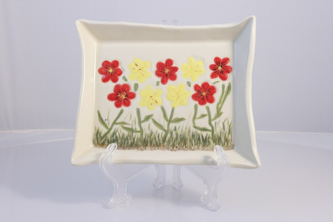 Hand-built Pottery Square Plate Decorated With Hand Painted Pansies ...