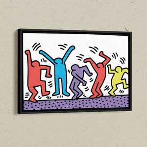Keith Haring Dancer Poster, Keith Haring Dancing People Canvas, Rainbow ...
