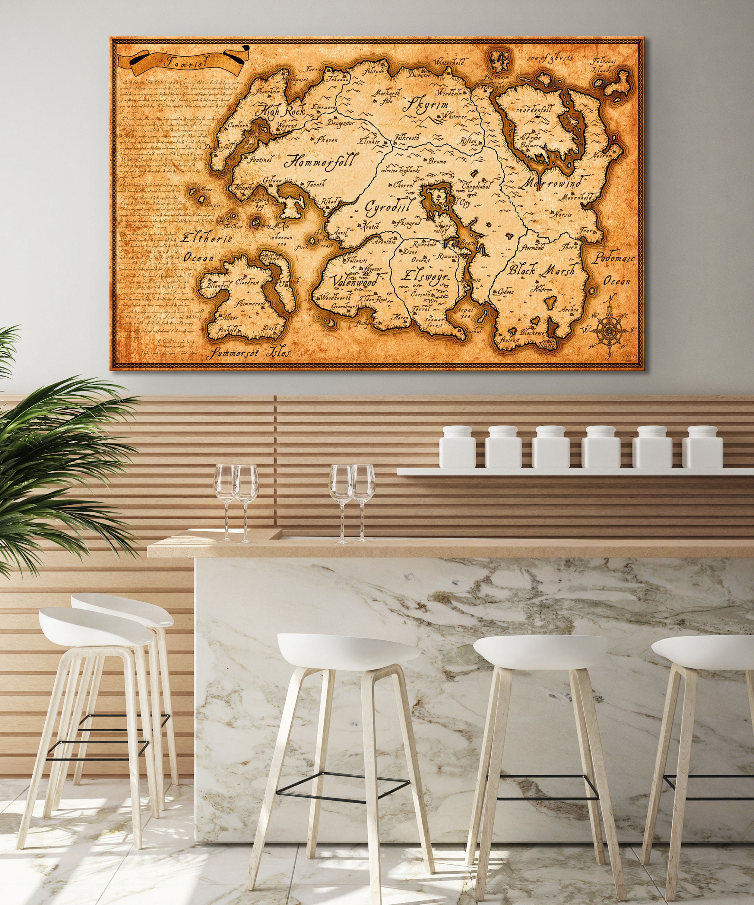 Tamriel Map Canvas, Skyrim Map Poster, Tamriel Map Canvas, the Elder ...