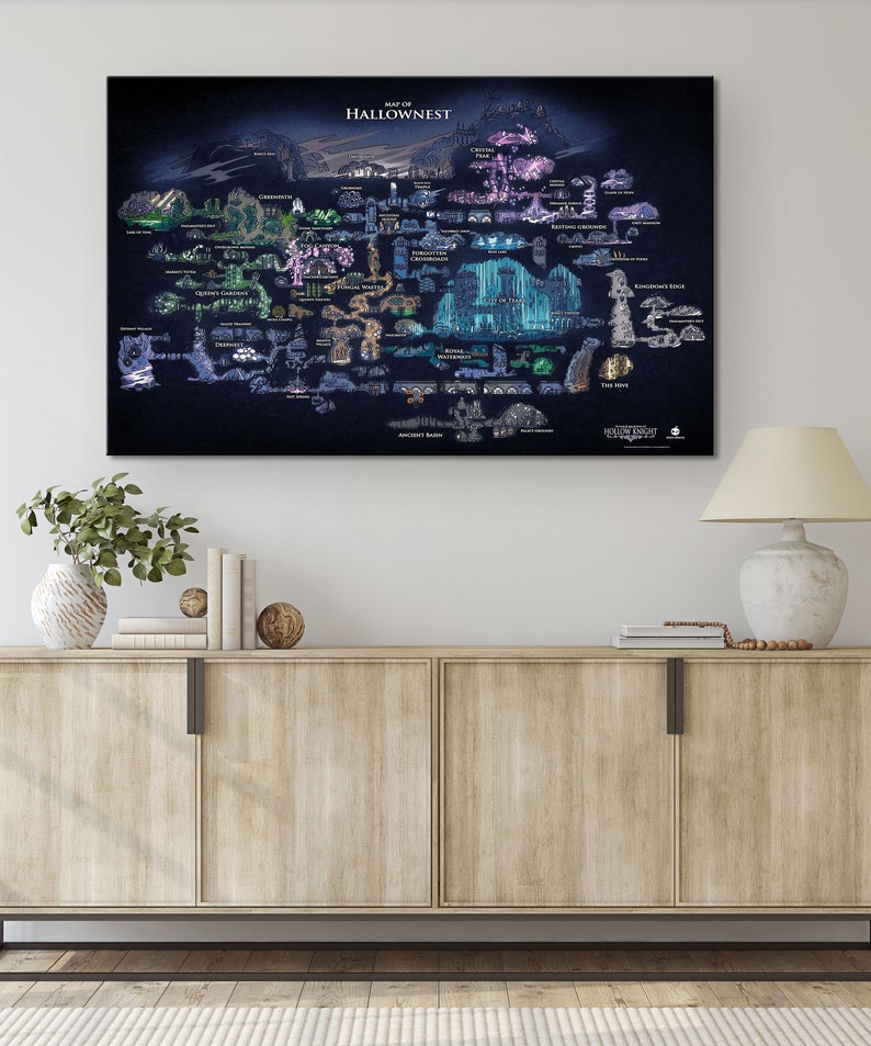 Hollow Knight Map Poster, Game Art Wall Decor, Hollownest World Map ...