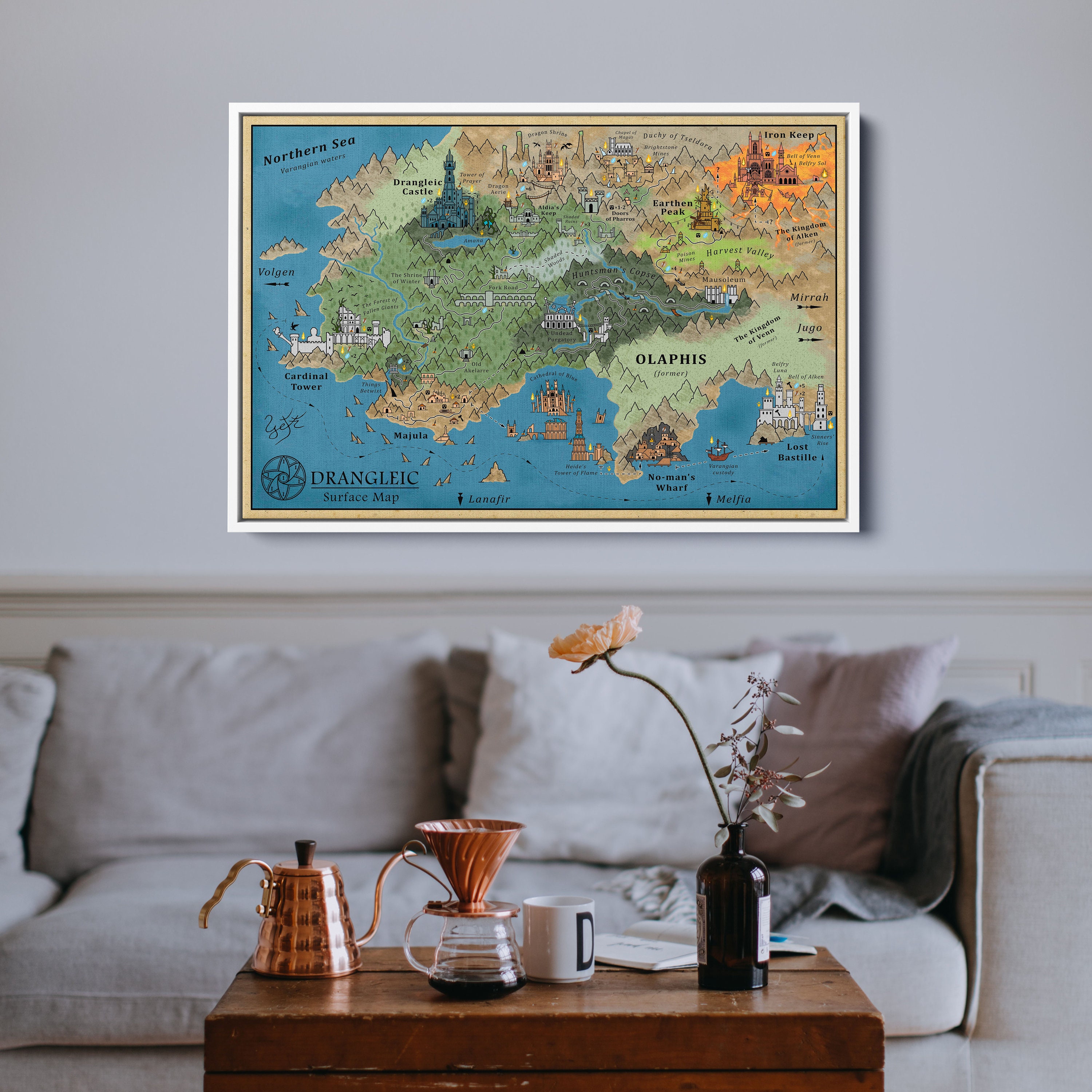 Drangleic Castle Wall Art,, Dark Souls II Map Poster, Surface Map ...