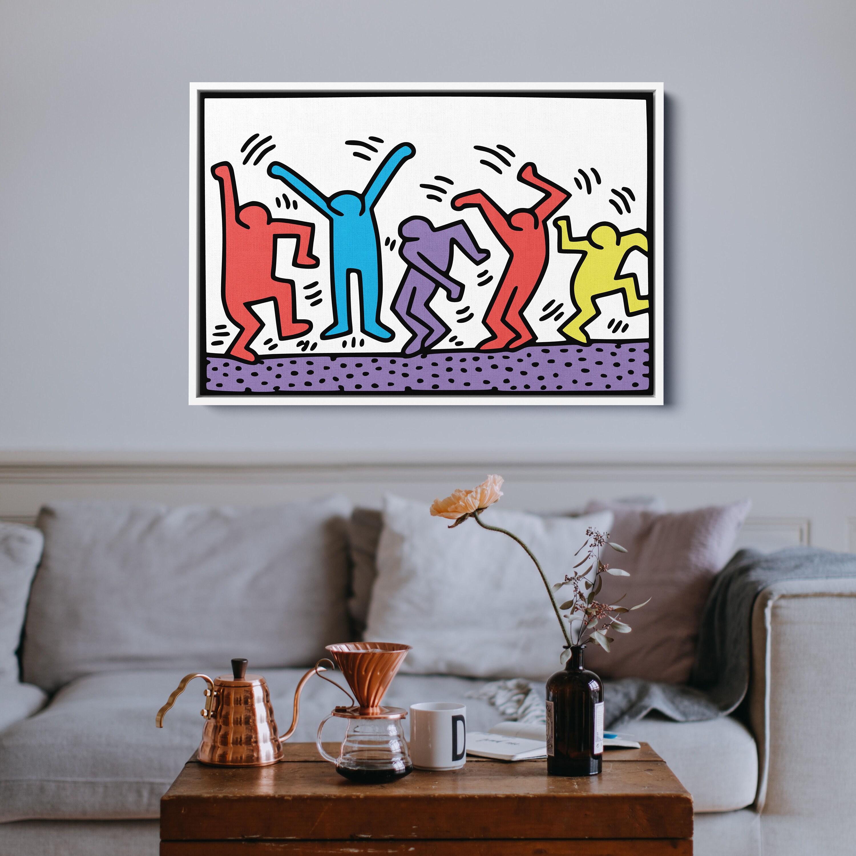 Keith Haring Dancer Poster, Keith Haring Dancing People Canvas, Rainbow ...