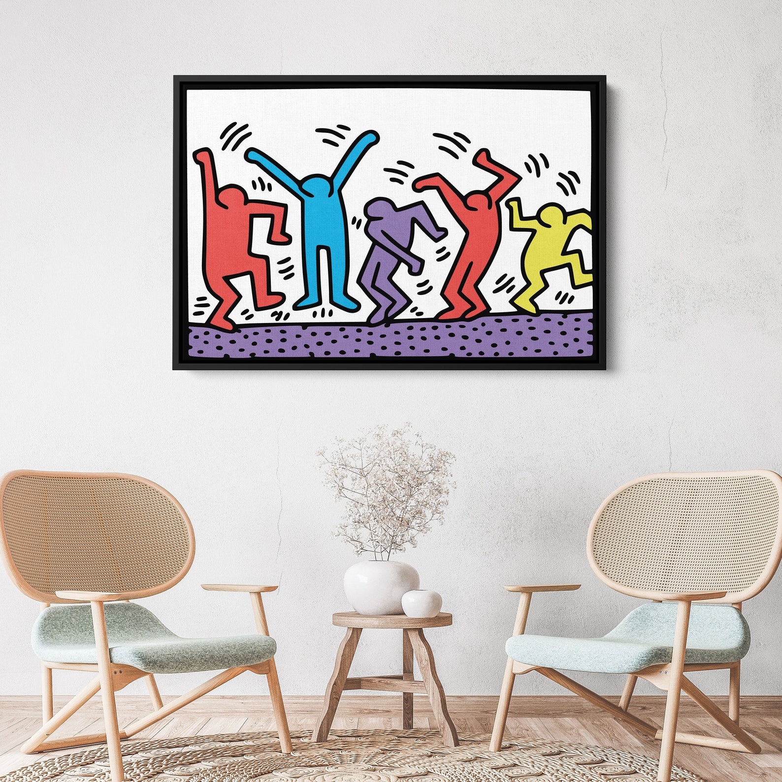 Keith Haring Dancer Poster, Keith Haring Dancing People Canvas, Rainbow ...