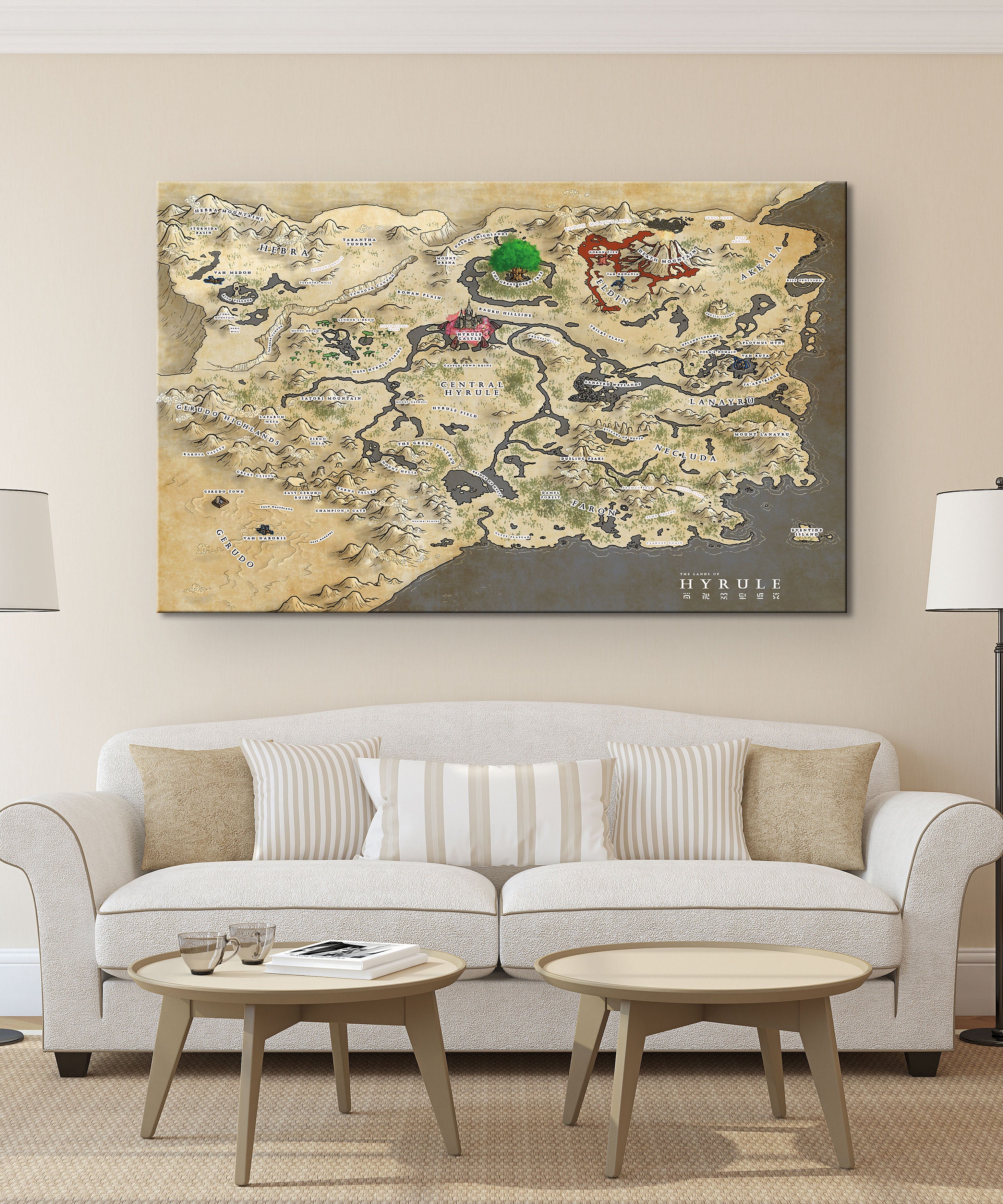 Map of Hyrule Canvas, Hyrule Map From the Legend of Zelda Poster ...