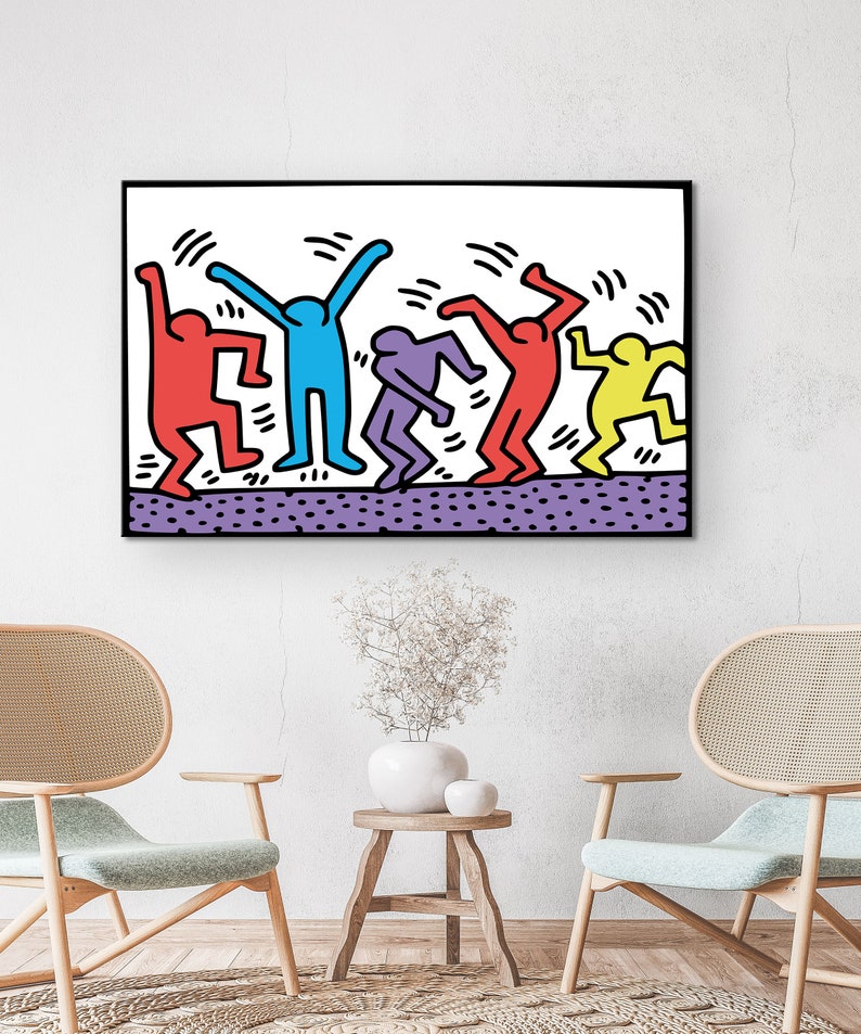 Keith Haring Dancer Poster, Keith Haring Dancing People Canvas, Rainbow ...
