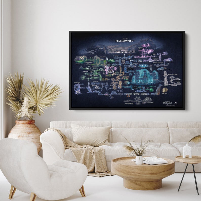Hollow Knight Map Poster, Game Art Wall Decor, Hollownest World Map ...