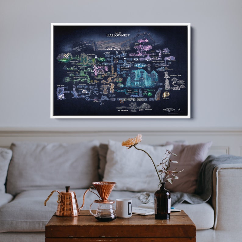 Hollow Knight Map Poster, Game Art Wall Decor, Hollownest World Map ...