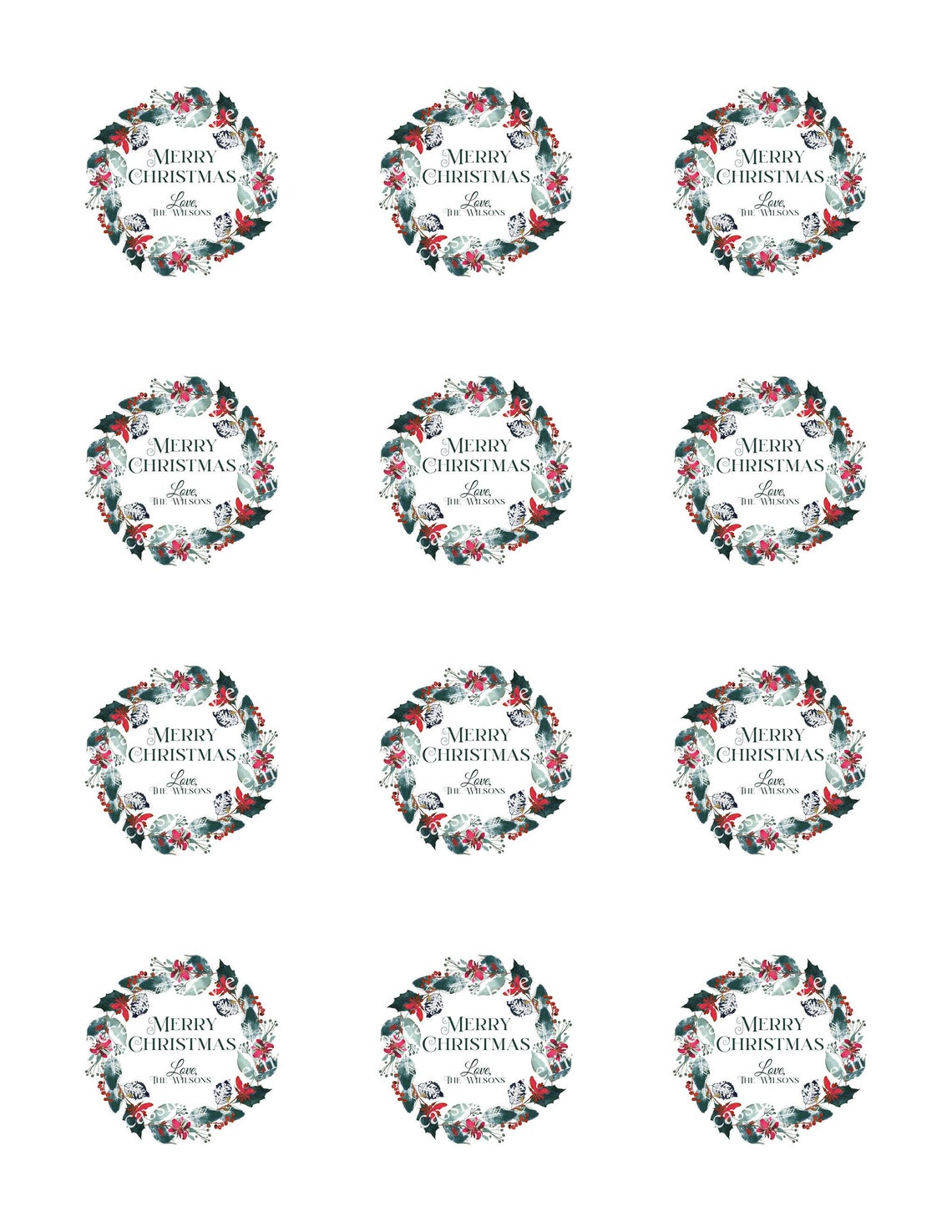 Christmas Labels Printable Christmas Wreath Digital Download, Christmas ...