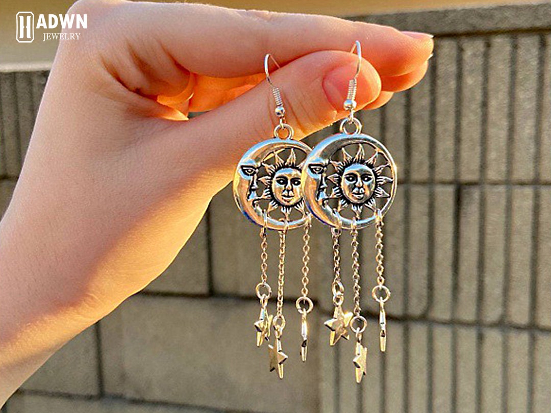 Sun and Moon Drop Earrings Star and Moon Earrings Moon - Etsy