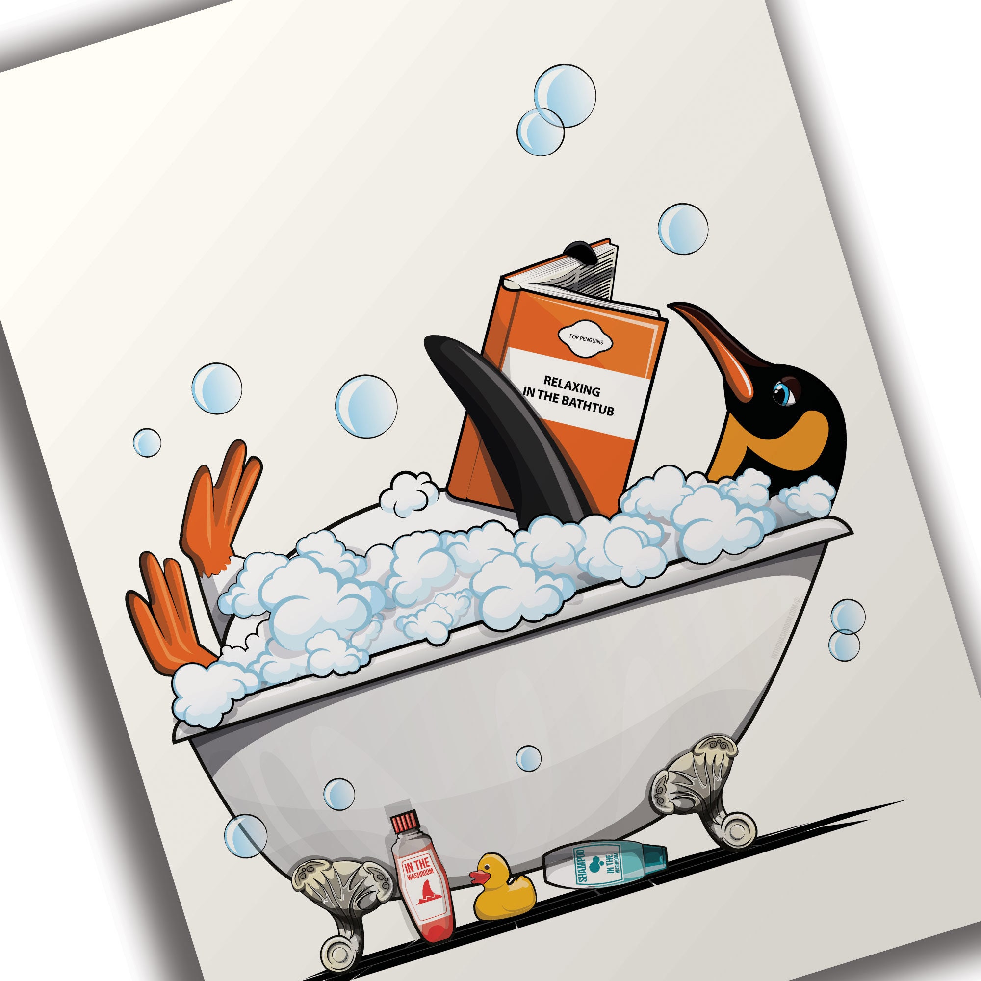 Penguin in the Bath, Bathroom Poster, Funny Toilet Humour Bathroom ...