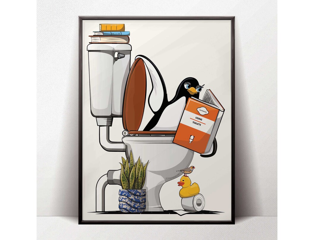 Penguins in the Toilet, Bathroom Poster, Funny Toilet Humour Bathroom ...