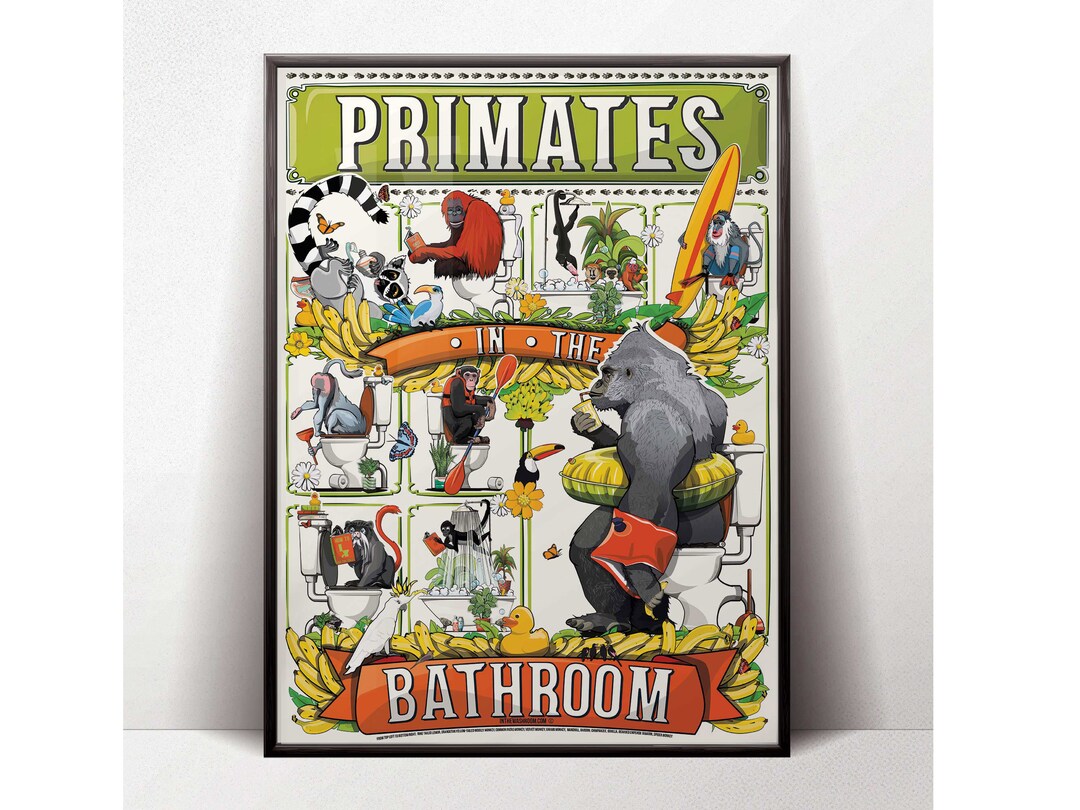 Primates Using the Bathroom, Funny Toilet Humour Bathroom Poster - Etsy