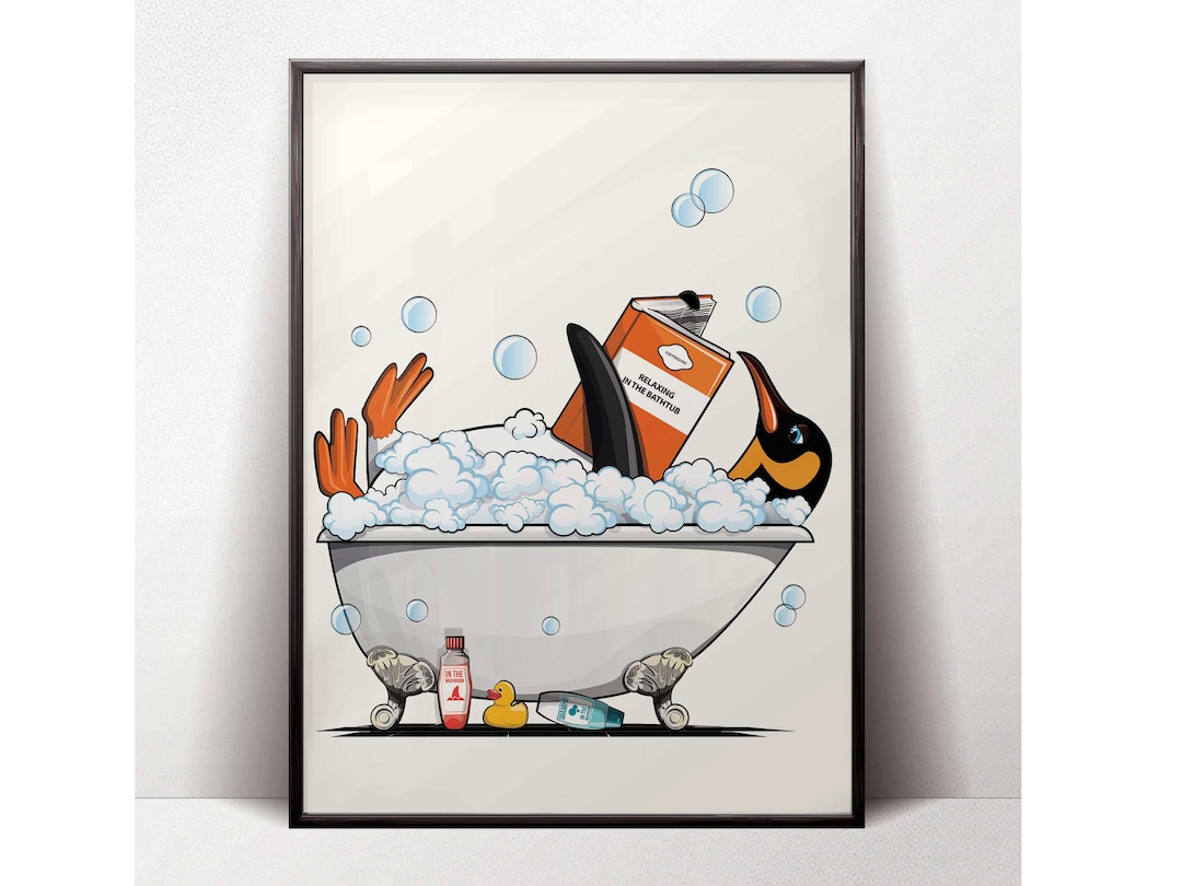 Penguin in the Bath, Bathroom Poster, Funny Toilet Humour Bathroom ...