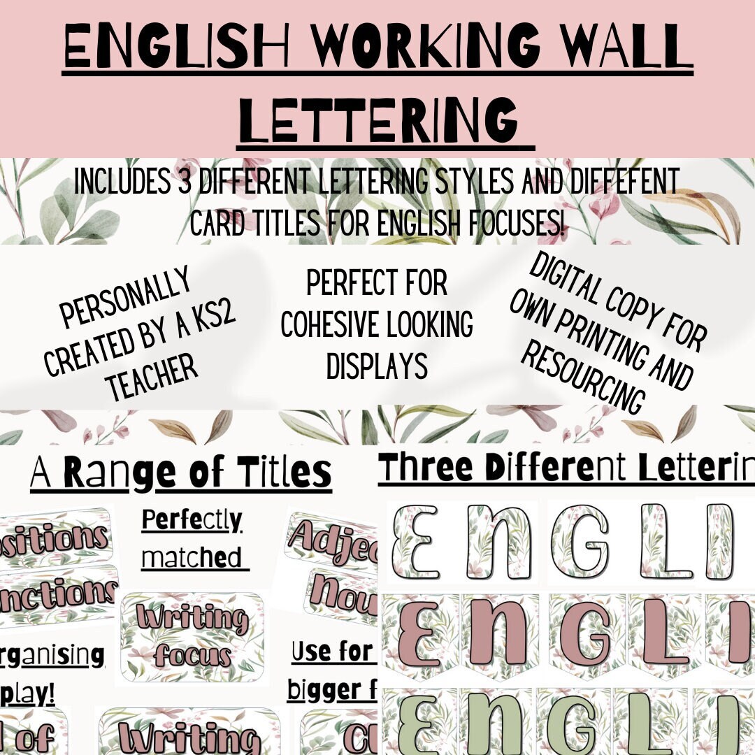 PRETTY FLORAL English Working Wall Display/bulletin Board Lettering ...