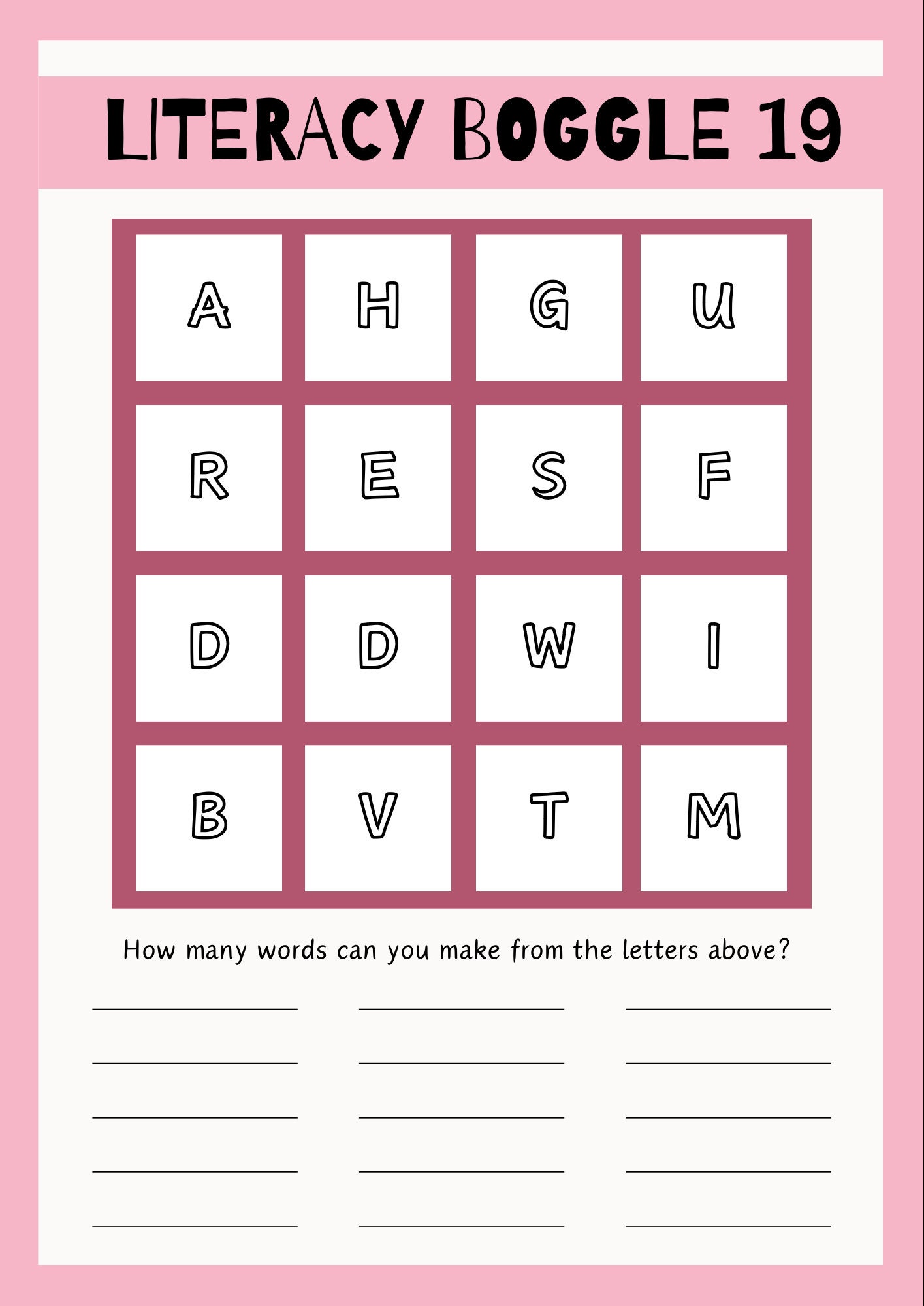 20 Literacy Boggle Word Activity Worksheets for Classroom Tasks and ...