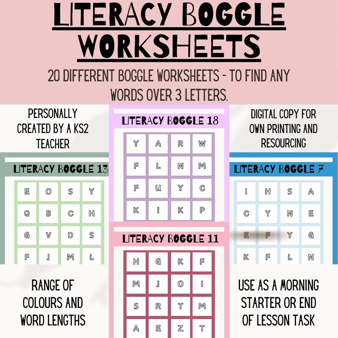 20 Literacy Boggle Word Activity Worksheets for Classroom Tasks and ...