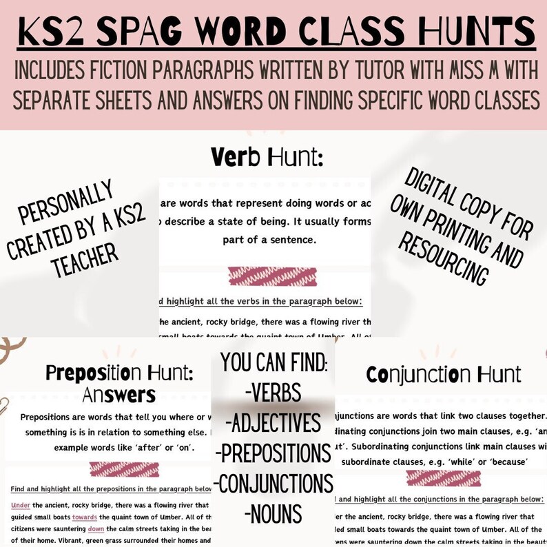 KS2 Spag Word Class Hunts With Answers Included - Etsy