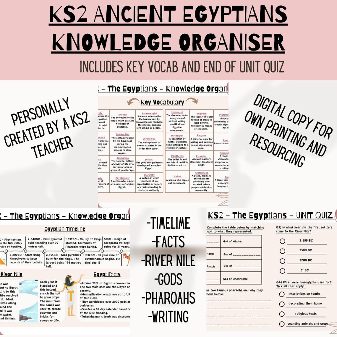 KS2 History Ancient Egyptians Knowledge Organiser With End of Unit Quiz ...