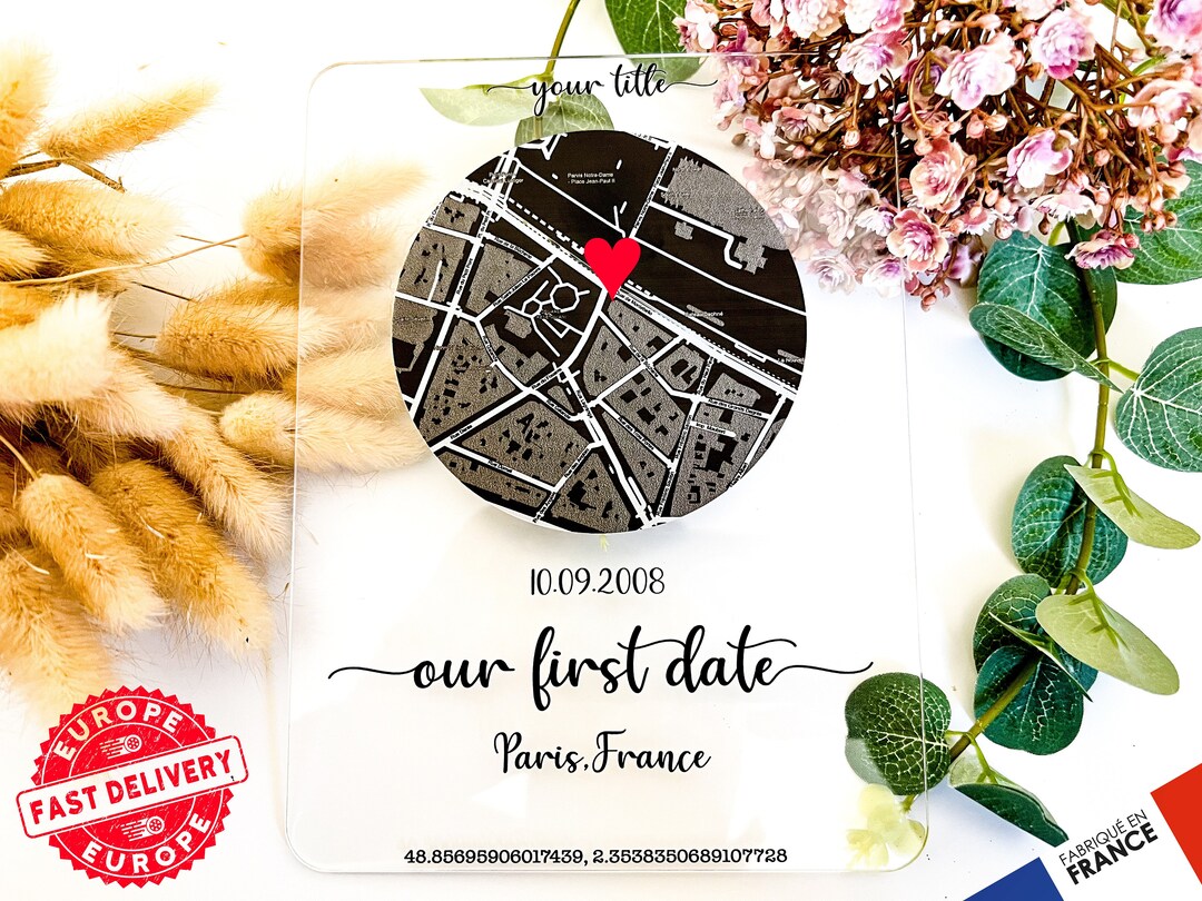 Map Our First Date Personalized Acrylic, Print Your Places, Wife ...