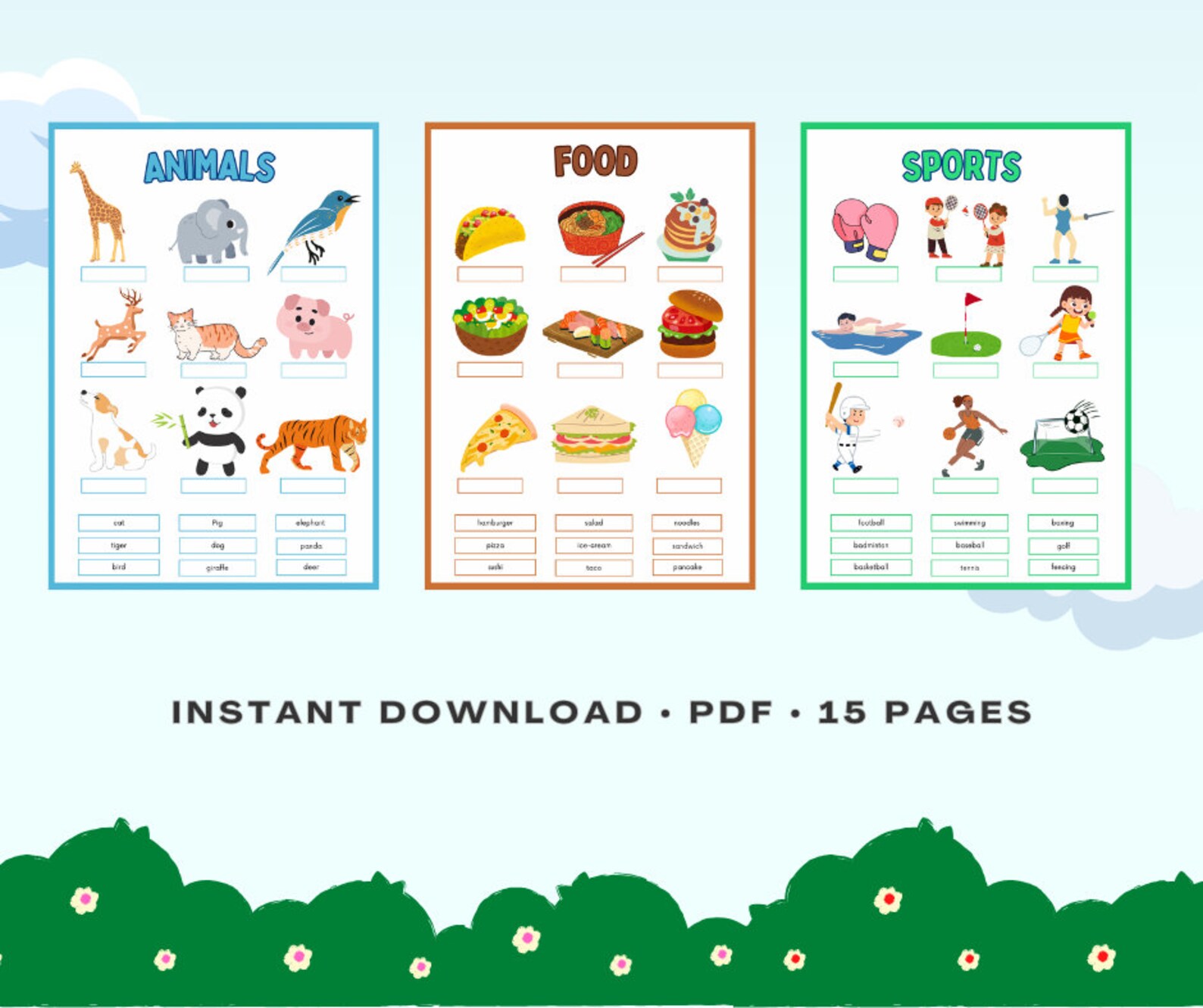 Basic English Vocabulary Worksheets for Kids (15 Pages), PDF File ...