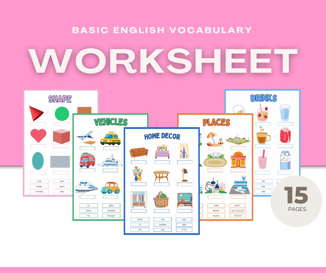 Basic English Vocabulary Worksheets for Kids (15 Pages), PDF File ...