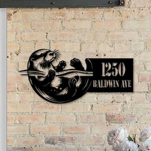 Personalized Otter House Number, Otter Home Number Metal Wall Sign ...